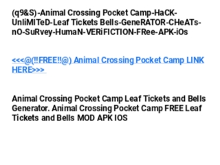 (q9&S)-Animal Crossing Pocket Camp-HaCK-UnliMITeD-Leaf Tickets Bells-GeneRATOR-CHeATs-nO-SuRvey ...