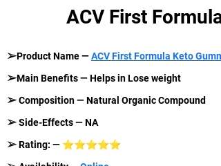 ACV First Formula Keto Gummies Help In Weight Loss! Melts Fat Faster!