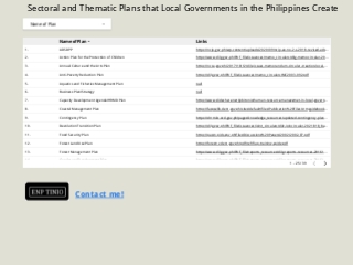 Sectoral and Thematic Plans that LGUs Create