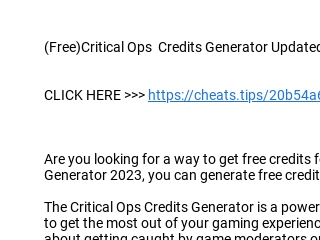 (Free)Critical Ops Credits Generator Updated 10000 Free Credits Codes ...
