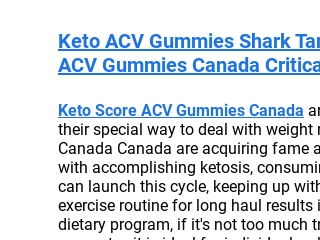 Keto Score ACV Gummies Canada