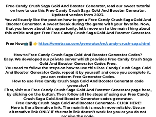 [EA8G2] Free Candy Crush Saga Gold And Booster Generator code INSTANT Work