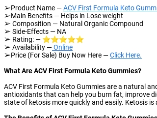 ACV First Formula Keto Gummies Reviews: Helps To Burn Fat!